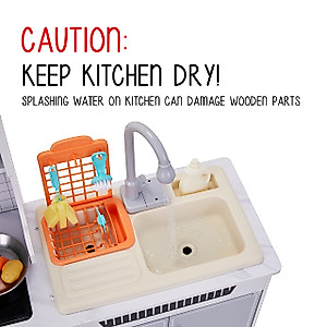 Lil' Jumbl Jumbl Kids Wooden Kitchen Set, Pretend Working Sink with Real Running Water, includes Range Hood, Microwave & Stove Top That Make Realistic Sound & Light, Full Accessory Set Included