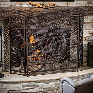 Christopher Knight Home Waterbury Fireplace Screen, Gold Flower On Black