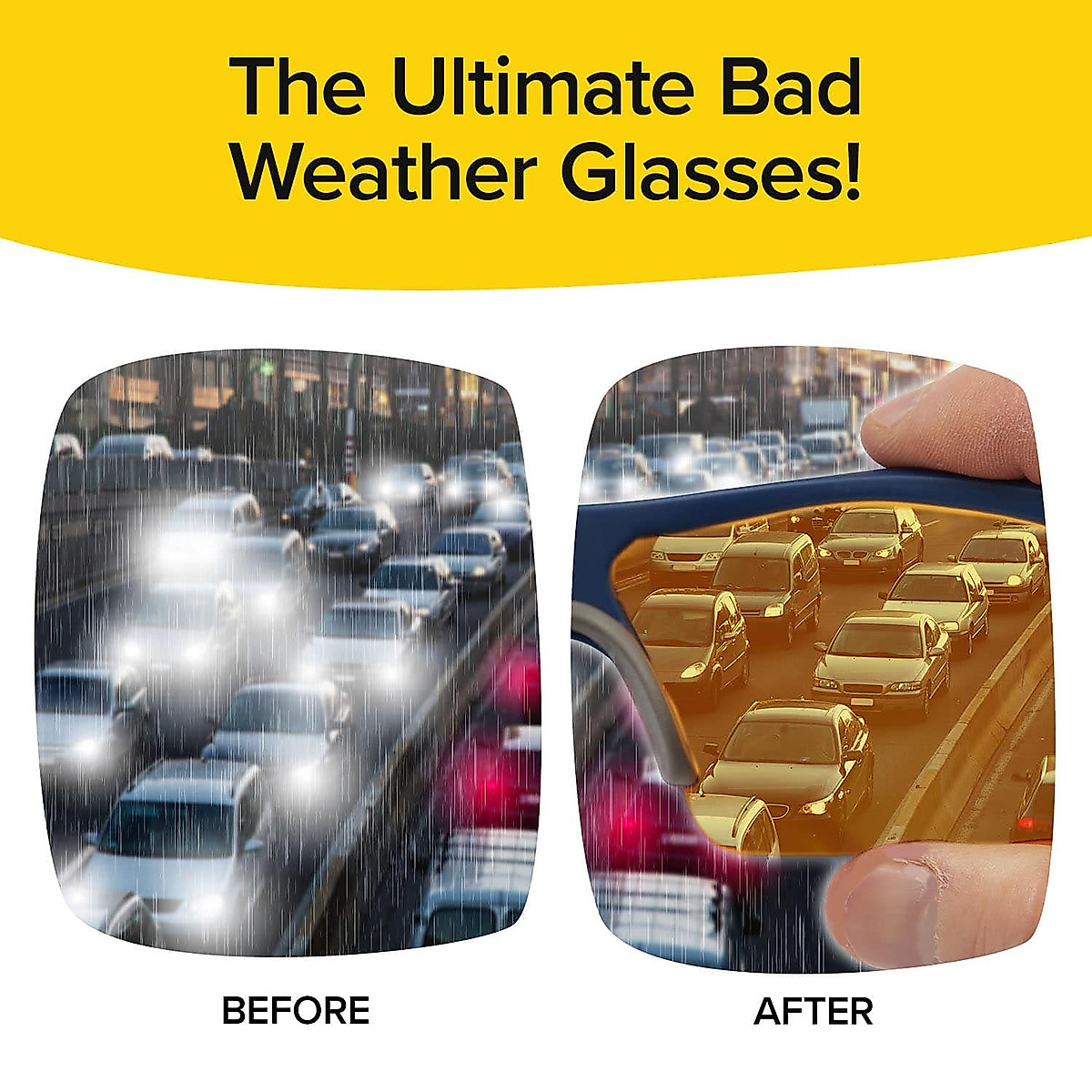 BattleVision Storm Glare-Reduction Glasses by BulbHead, See Clearly During Bad Weather Day or Night, Great for ALL Weather Conditions, Optimize Light & Block Blue Rays, Unisex Design, 2 Pairs