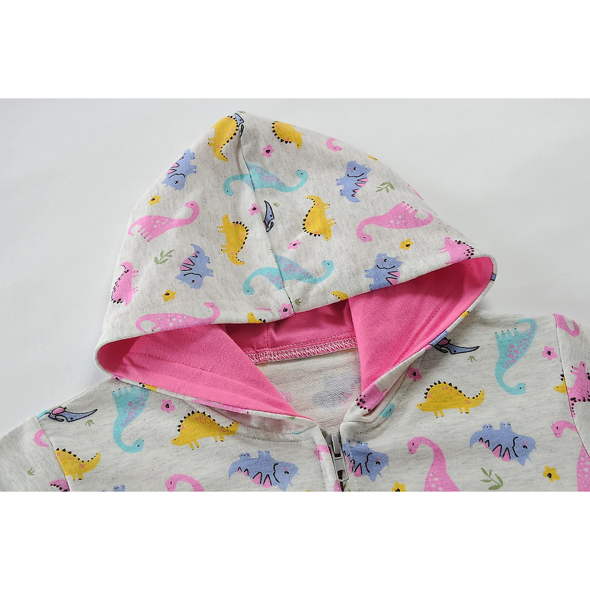 DDSOL Toddler Little Girl Zip Up Hoodie Grey Dinosaur Jacket Zipper Hooded Sweatshirt Long Sleeve Shirt Coat Outwear Cotton Kid Pullover Top Spring Fall Winter Clothes for Baby Size 5T