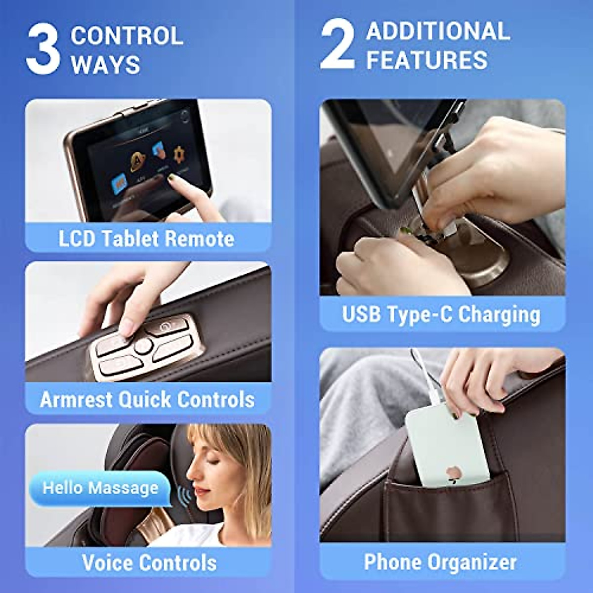 MYNTA 2023 3D Massage Chair Full Body - Zero Gravity Massage Chair Recliner with SL Track, AI Voice Control, LCD Screen, Quick Access Buttons, USB Charger, Auto Body Scan, Bluetooth, Brown