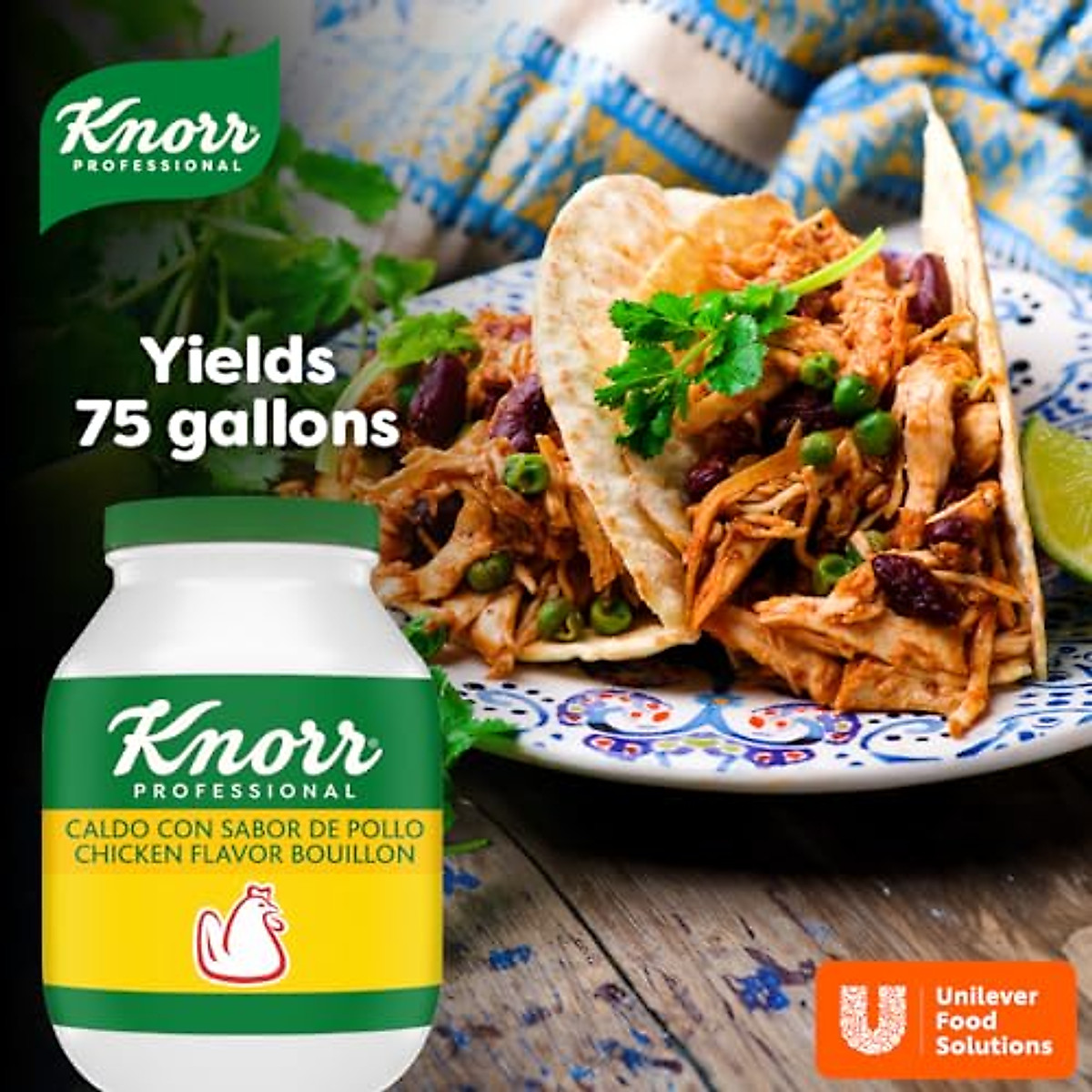 Knorr Professional Caldo de Pollo, Bouillon with Chicken Flavor Granulated Bouillon as a Base, Marinade, Flavor Enhancer, Shelf Stable Convenience, 0g Trans Fat, 7.9 lb (Pack of 1)