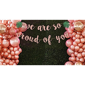 Tropical Graduation Party Decoration, Rose Gold Glittery We are So Proud of You Banner for Beach Theme Grad Party Decorations, Summer Hawaiian Luau Ideas Graduation Gifts