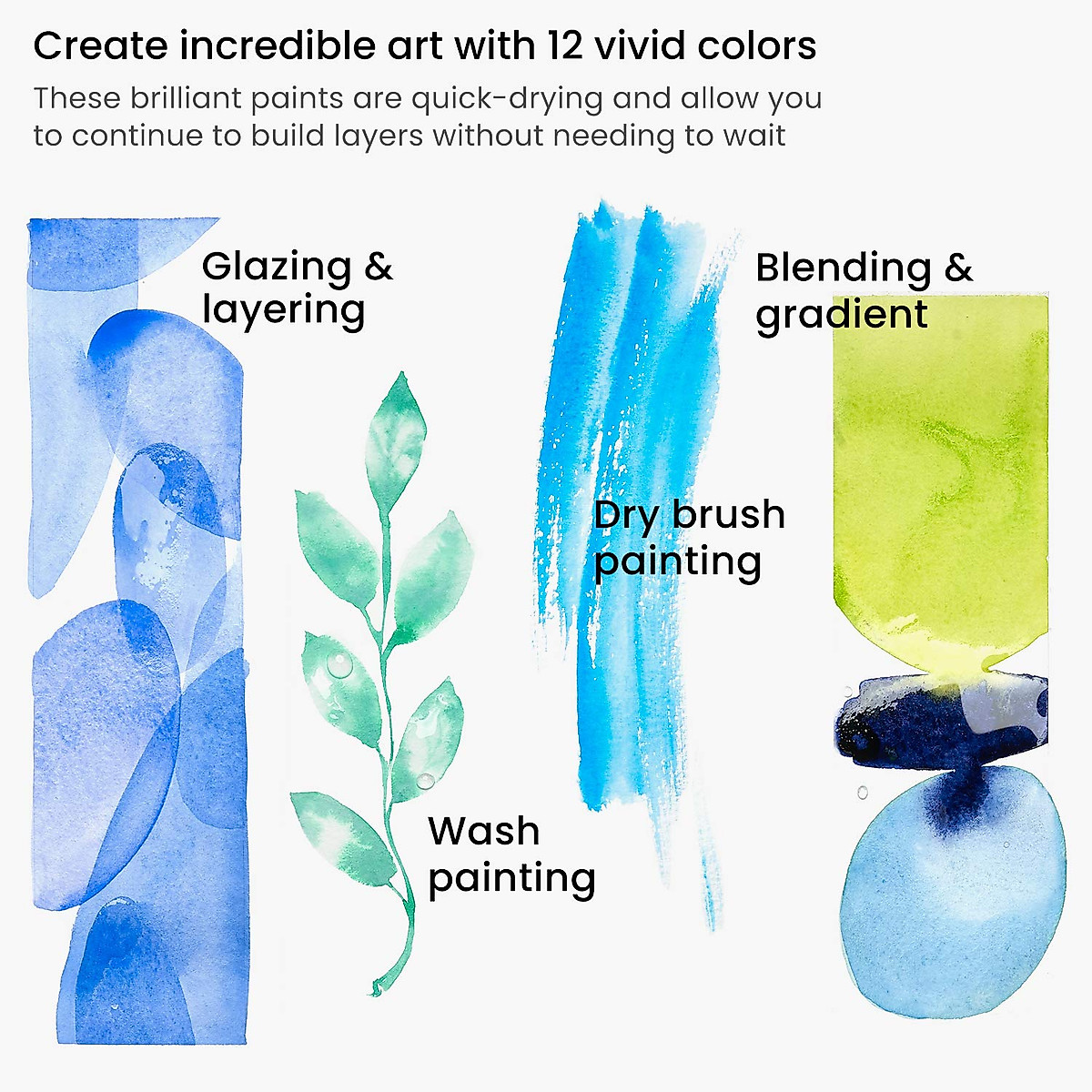 ARTEZA Watercolor Paint Set, 12 Colors in 12 ml/0.4 US fl oz Watercolor Tubes, Non-Toxic Water Color Paint for Adults