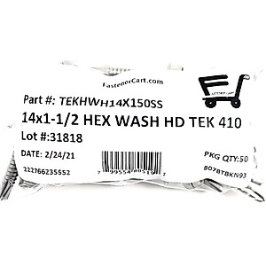 #14x1 1/2 Stainless Steel Hex Washer Head Self Drilling Tapping TEK Screw (410 Stainless Steel) 50 Pieces 14X1-1/2