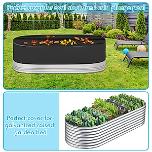 Oval Stock Tank Pool Cover 8 ft, 420D Heavy Duty Waterproof Polyester Oxford, Round Ended Stock Tank, Galvanized Stock Tank Pool Cover to Keep Oval Stock Tank Cold Plunge Pool, Tub, Pool Clean, Black