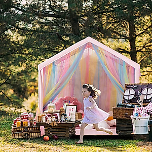 MOOZHEALTH Princess Rainbow Kids Play Tent -Large Castle Playhouse for Girls,Indoor & Outdoor Toddlers Play Tent,Reading Nook Imaginative Games,54x37x52