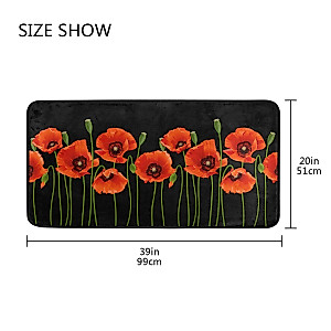 AGONA Anti Fatigue Kitchen Mat Red Poppy Flower in Black Kitchen Floor Mat Soft Standing Mats Absorbent Area Rugs Non Slip Kitchen Rugs Bath Rug Runner Carpet for Home Decor Indoor Outdoor