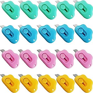 GXXMEI 20PCS Mini Retractable Utility Knife Box Cutter Letter Opener Pocket Knives Colorful Mini Slides Open for Letter Small Box Opening Paper Cutting DIY Crafts (4 colors)