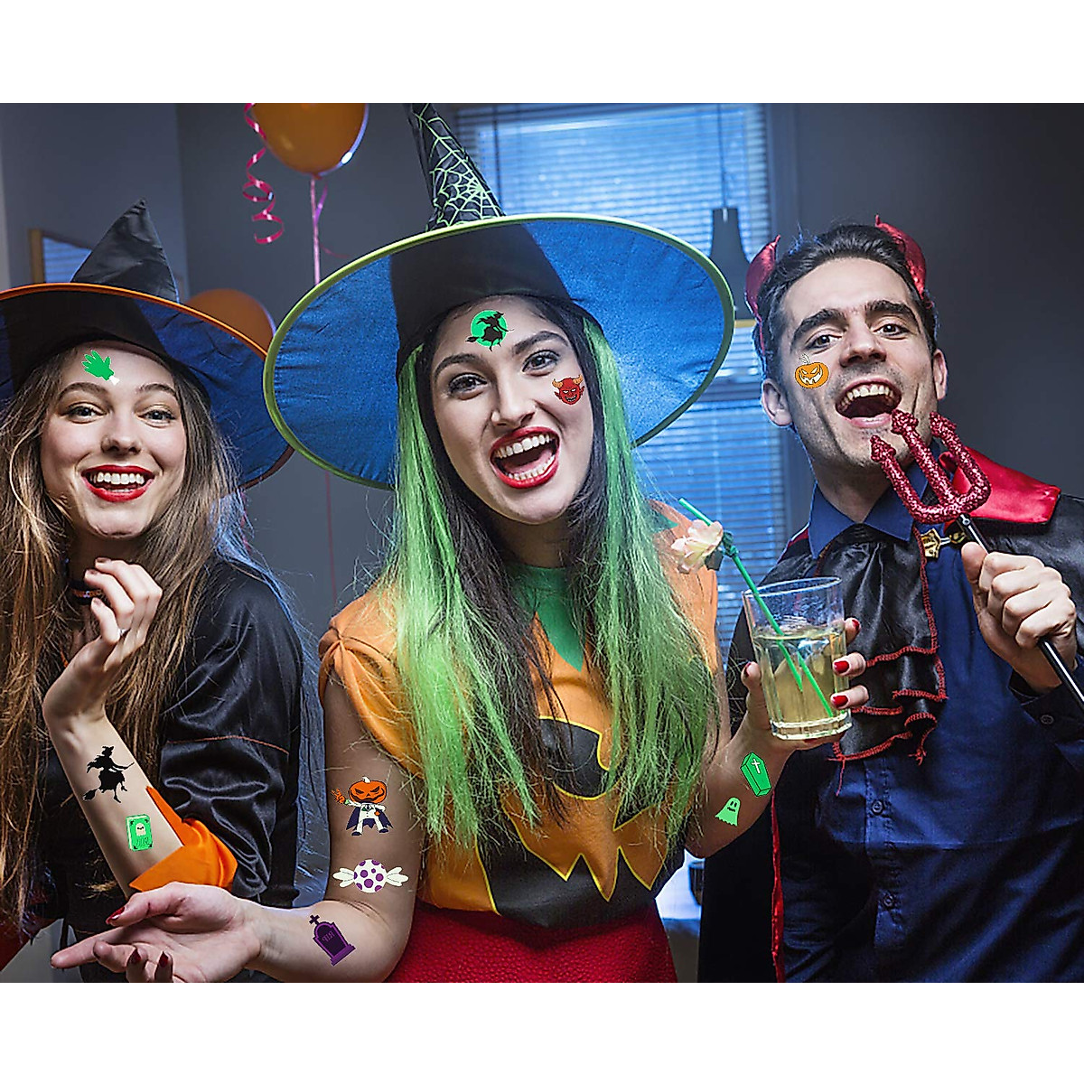 FuraHa Halloween Tattoos for Kids, 160 pcs Halloween Temporary Tattoos including 70 Glow in the Night or Dark Halloween Trick or Treat Ghost Monster Pumpkin Tattoos