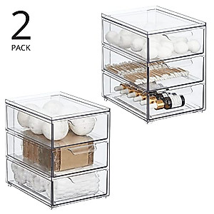 mDesign Plastic Stackable Organizer with 3 Drawers - Pull-Out Drawer Storage Bin for Bathroom Sink/Cabinet Organization - Perfect for Makeup, Small Towels, and More - Lumiere Collection, 2 Pack, Clear