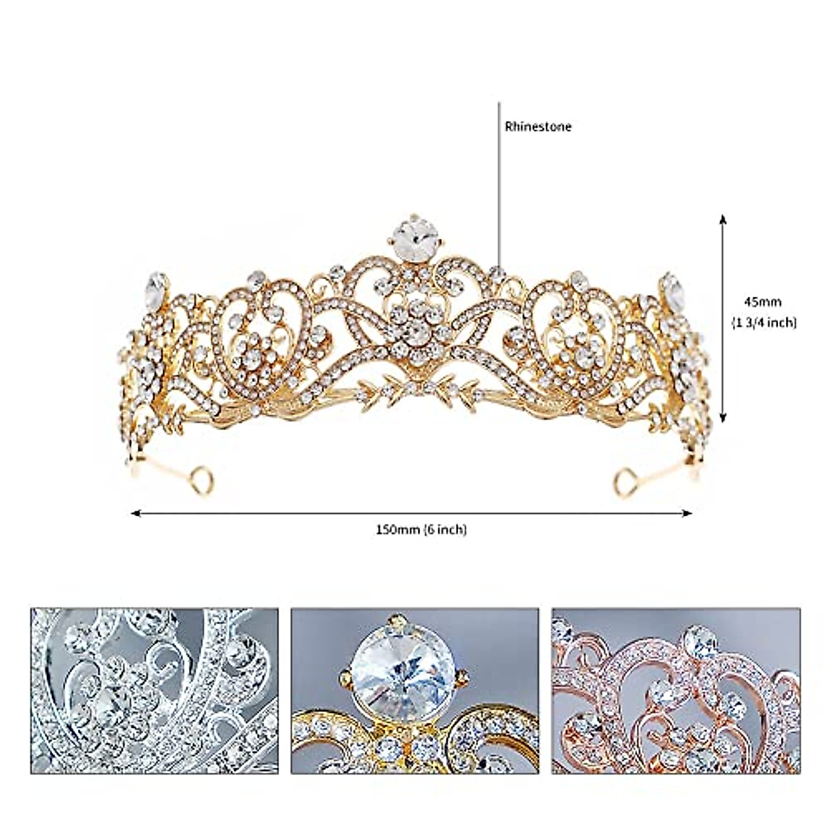 Crystal Tiara Crown, Rhinestone Wedding Crystal Tiara Queen Headband Princess Crown for Bridal Wedding Prom Birthday Party