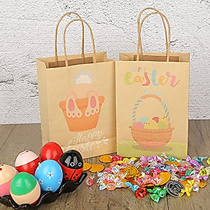 TOXOY Easter Kraft Gift Bags,18PCS Easter Paper Bags with Handles Easter Goodie Bags Bulk Easter Party Favor Bags for Candies Cookies Toys