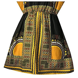 Decoraapparel Girls Dashiki Caftan African Short Baby Doll Dress Above Knee Length (X-Large, Black Yellow)