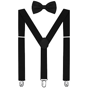 habibee Solid Color Mens Suspender Y Shape with Strong Clips Adjustable Braces