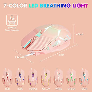 Gaming Keyboard and Mouse Pink Keyboard with White Backlit,CHONCHOW USB Wired 87key Gaming Keyboard Mini and Mouse 3600DPI,19 Keys No-Conflict, Illuminated Keys Compatible with PC/Ps4，Ps5/Xbox/Mac
