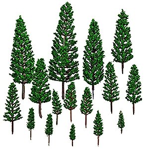 16pcs Model Pine Trees, Railroad Green Scenery Cedar Tree, Mixed Size Mini Landscape Tree(1.4-6.3in), for Woodland Scenics, Architecture, Fairy Garden Decor
