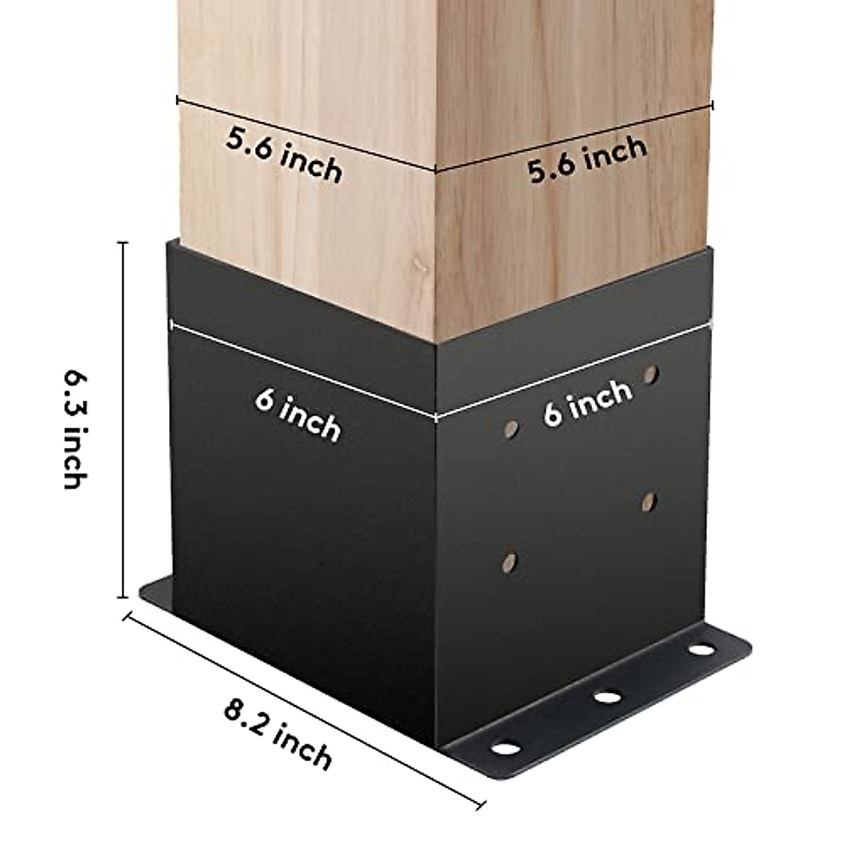 6x6 Post Base 2 Pcs, (Inner Size 5.6x5.6) Post Brackets Kit, Heavy Duty Black Metal Powder-Coated Post Anchor Outdoor Framing Module Fit for Support Deck Base Plate Pergola Brackets Fence Kit……