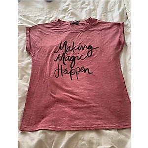 Making Magic Happen Shirt Women Short Sleeve Cute Funny Vacation Tee T-Shirt M Pink