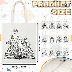 Sweetude 12 Christmas Canvas Book Tote Bags Bulk Club Gifts Aesthetic Book Lovers Librarian Bookish Readers Gifts