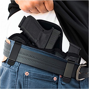 Tactical Pancake Gun Holster Houston - ECO Leather Concealed Carry Soft Material | Suede Interior for Protection | IWB | with Magazine Pouch | Fit: Glock 19 17 20 21 22 23 | Beretta 92 FS, PX4, XDM