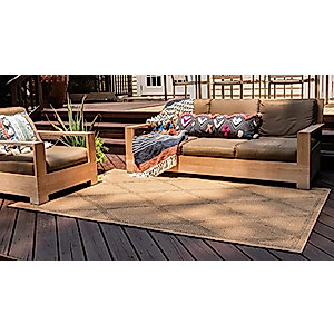 Unique Loom Trellis Collection Area Rug-Geometric Lattice Design, Moroccan Inspired for Indoor/Outdoor Décor, 6 ft x 9 ft, Light Brown/Brown