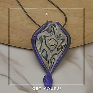 BESHEEK Handmade Murano Inspired Blown Abstract Glass Lampwork Art Pendant Necklace for Women Handcrafted Artisan Hypoallergenic Italian Style Jewelry (Cobalt Blue Swirls Twisted Leaf)