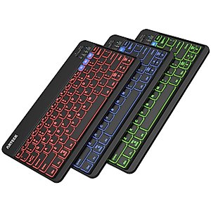 Arteck HB220B Universal Backlit 7-Colors & Adjustable Brightness Multi-Device Slim Portable Wireless Bluetooth 3.0 Keyboard for iOS, Android, Windows Tablet PC Smartphone Built in Rechargeable Battery