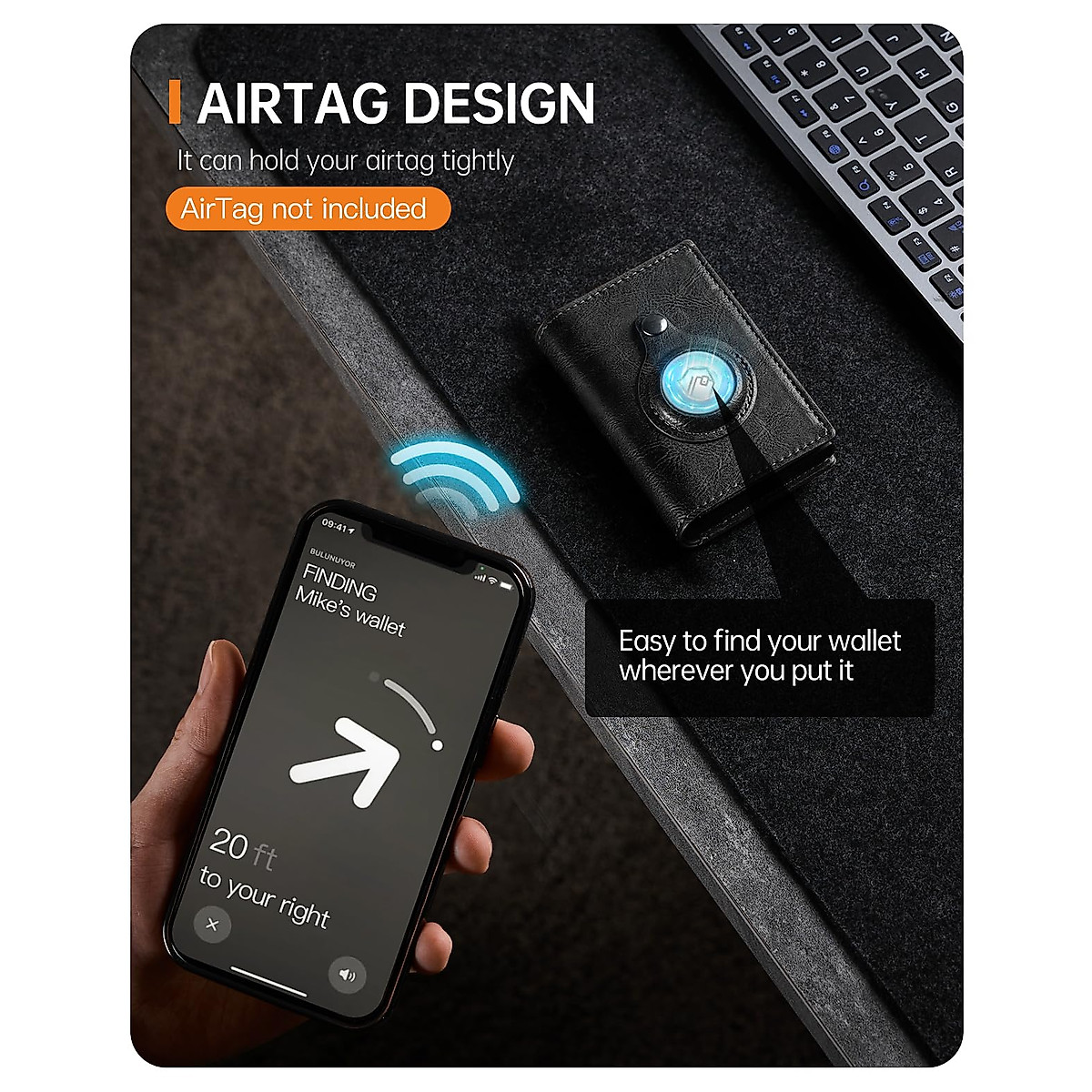 YESIIW Airtag Wallet, RFID Wallet for Men, Smart Apple Wallet with Airtag Holder ID Window Cash Slot Magnetic Closure Leather Trifold Pop up Card Wallet Holder(Black 8 Cards