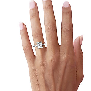 Bo.Dream 2ct Cushion Cut Cubic Zirconia Engagement Rings for Women Platinum Plated Sterling Silver (6)