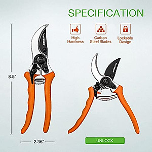 VIVOSUN 8” Premium Bypass Pruning Shears, Strong Garden Clippers, Durable Hand Pruner, Tree Trimmers for Bushes, Stems, and Flowers, Orange