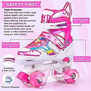 Roller Skates for Girls and Boys,4 Size Adjustable Kids Toddler Roller Skates with Light up Wheels for Toddlers Children Outdoor Indoor Medium(13C-3Y)