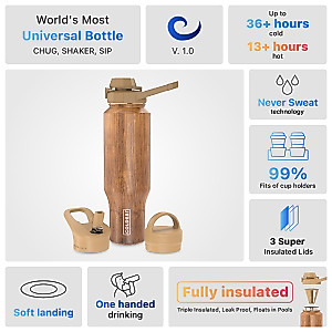 COLDEST Sports Water Bottle - 3 Lids (Chug Lid, Straw Lid, Handle Lid) Tumbler with Handle on Lid Water Bottles Cup Vacuum Insulated Stainless Steel, Fits Cirkul Lid (46 oz, Executive Wood)