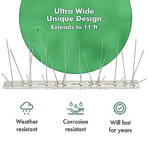 Bird Blinder Steel Bird Spikes for Pigeons and Other Small Birds - 4 inch Wide Pre-Assembled Bird Deterrent No Plastic - 10 Strips, 11 ft Coverage