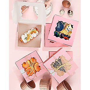 Pink Cookie Boxes with Window 36packs 6x6x3 Pink Bakery Box Pastry Box for Wedding Favor Birthday ＆ Party qiqee