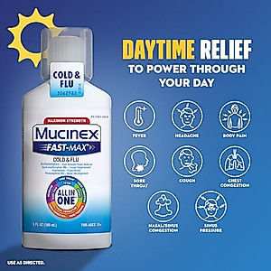 Mucinex Fast-Max Cold and Flu & Nightshift Severe Cold and Flu Medicine for Adults, Over-the-Counter Medication Combo Pack for Sore Throat Relief, Decongestant, Cough & Cold Medicines, 2 x 6 Fl Oz