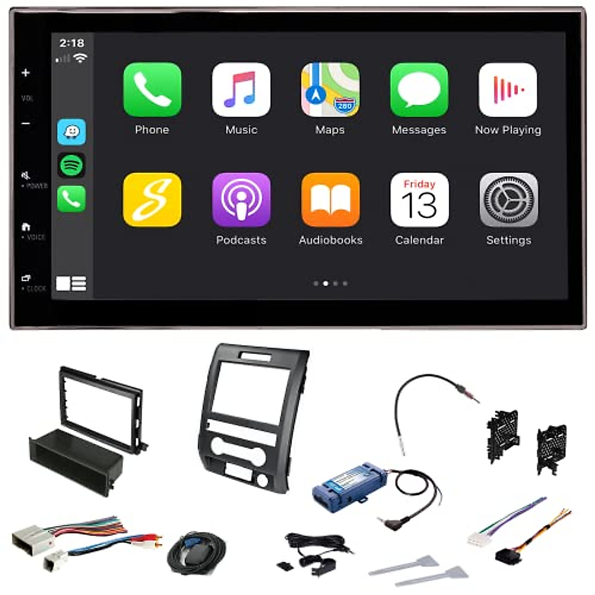 6.8" Ford F-150 (2009-2014) Double Din Car Stereo Kit with Dash Kit, Anntenna Adapter, Apple CarPlay, Android Auto, Bluetooth Naviagtion, Camera Input (Black with Steering Wheel Controls)