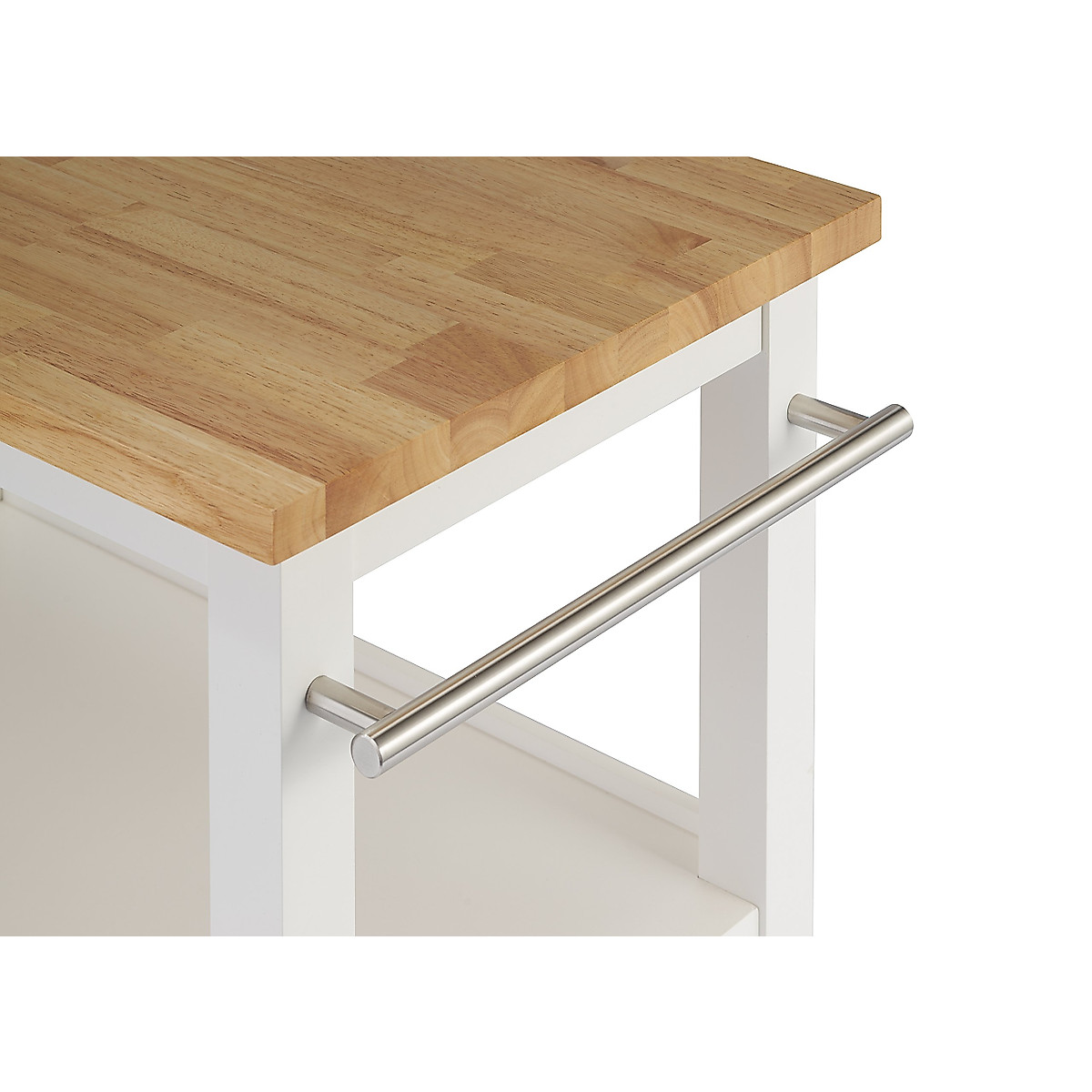 TRINITY 30-Inch Wood Kitchen Coffee Cart with Wheels, Two Shelves, and Rubberwood Work Surface for Kitchen Storage and Food Preparation, 30” W x 18” D x 35” H