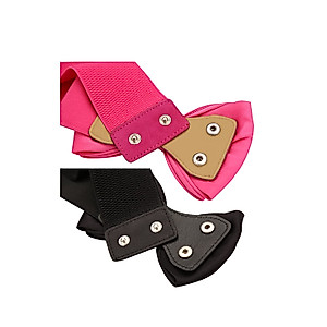 Allegra K Women Press Studs Closure Bowknot Elastic Waist Belt Fuchsia+Black