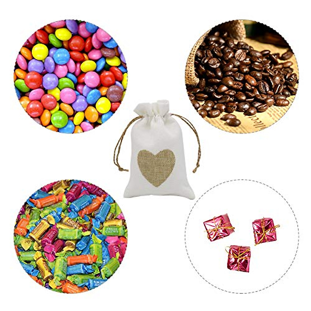 HRX Package Small Burlap Heart Gift Bags with Drawstring, 20pcs Jute Cloth Favor Pouches for Wedding Shower Party Christmas Valentine's Day DIY Craft (3.9 x 5.7 inches)