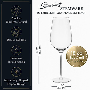 White Wine Glasses Set of 4 - Hand Blown Crystal Wine Glasses - Modern Long Stem Wine Glasses - Tall Chardonnay Wine Glasses with Stem For Wedding, Christmas, Wine Tasting, Wine Lovers - 18 oz, Clear