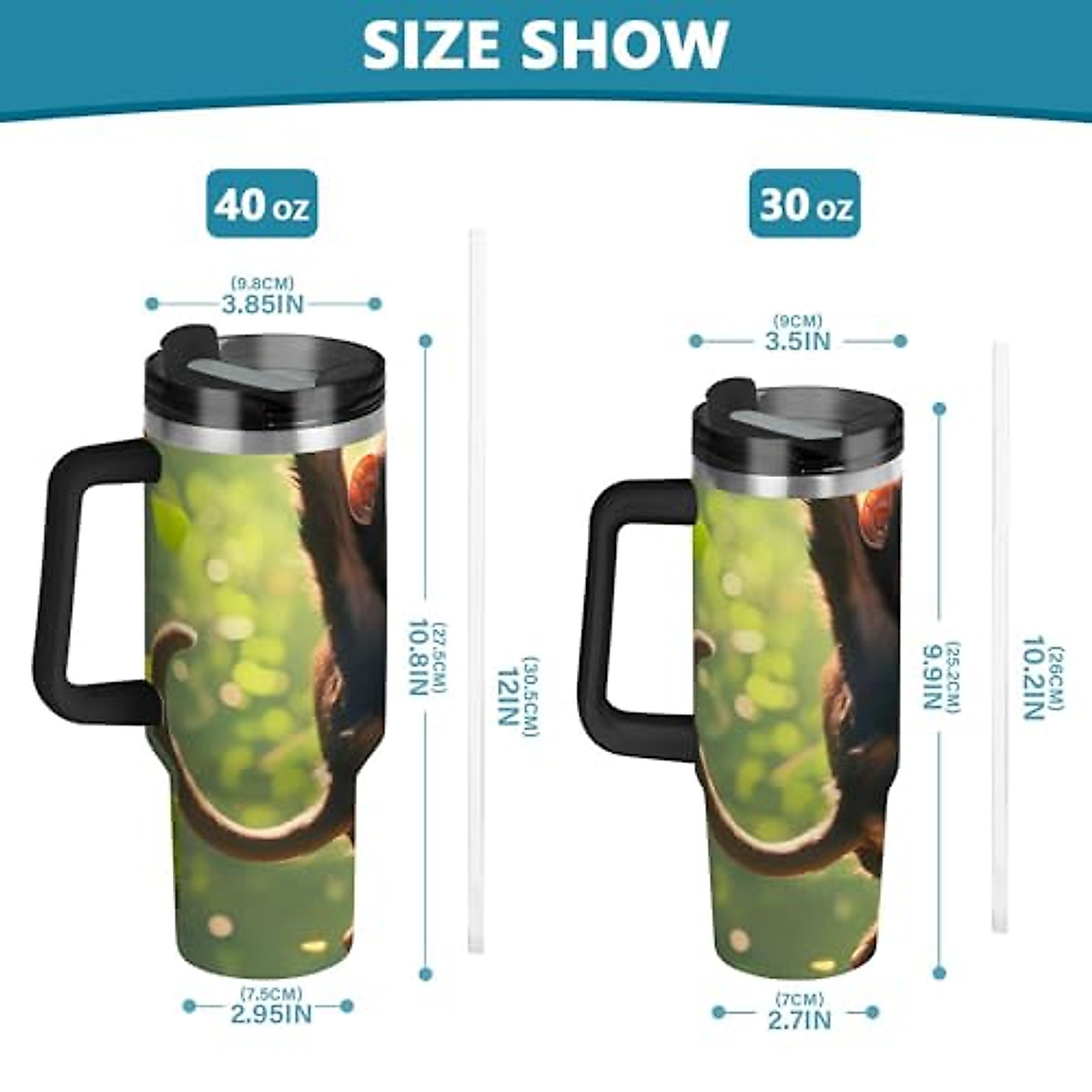 Bokkoy Joyful Monkey 40 oz/30 oz Tumbler with Handle and Straw Stainless Steel Tumbler with Lid Reusable Vacuum Insulated Cup