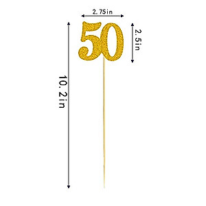 12PCS 50th Birthday Centerpiece Sticks Glitter Number 50 Table Centerpieces Flower Toppers for Anniversary Reunion and Party Decorations (Gold)