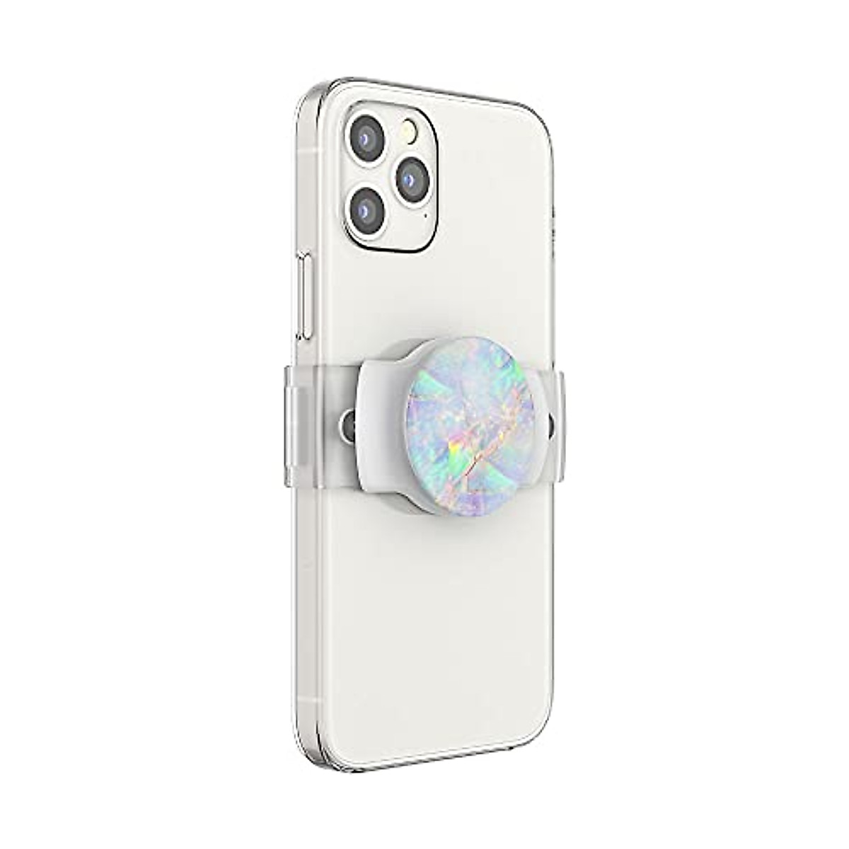PopSockets: Phone Grip Slide for Phones and Cases, Sliding Phone Grip with Expanding Kickstand, Square Edges - White Opalescent