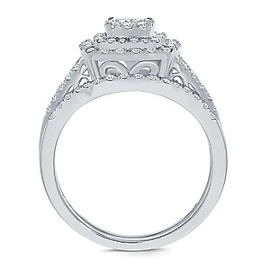 10K White Gold 1 Carat Real Diamond Engagement Ring Wedding Band Bridal Set Fine Diamond Jewelry (1 Carat, H-I Color, I1-SI2 Clarity), Size 7