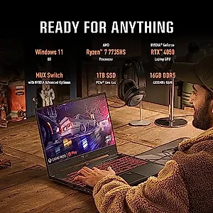 ASUS TUF Gaming A15 (2023) Gaming Laptop, 15.6” FHD 144Hz, 100% sRGB Display, GeForce RTX 4050, AMD Ryzen 7 7735HS, 16GB DDR5, 1TB PCIe SSD, Wi-Fi 6E, Windows 11, FA507NU-DS74,Mecha Gray