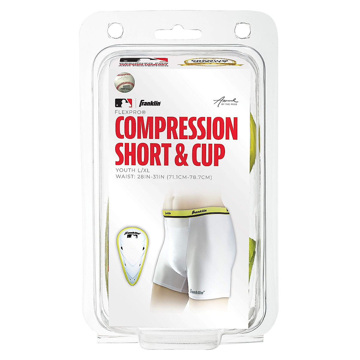 Franklin Sports-Youth Compression Short With Cup- Large/X-Large , White