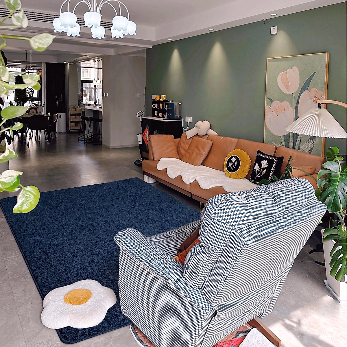 DweIke Modern Navy Blue Area Rugs for Bedroom Living Room, 4x6 ft Thickened Memory-Foam Indoor Carpets, Minimalist Style Carpet Suitable for Boys Girls and Adults with Super Soft Touch, Washable