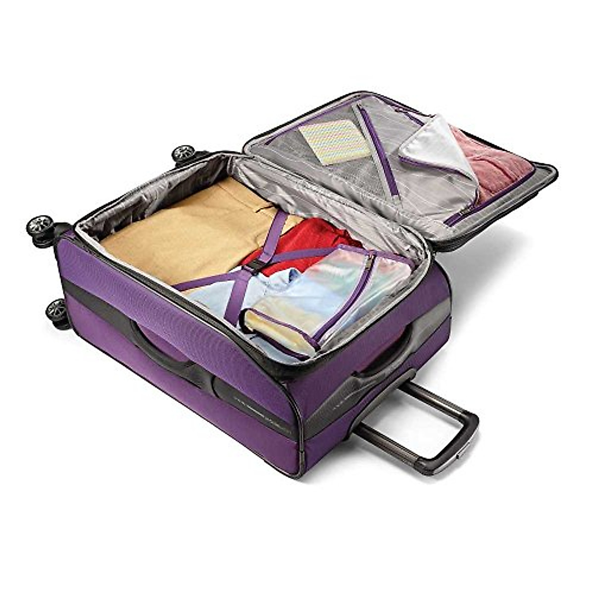American Tourister Zoom Softside Luggage with Spinner Wheels, Purple, Checked-Medium 25-Inch