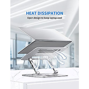 AOEVI Adjustable Laptop Stand with 360 Rotating Base, Computer Stand for Laptop Ergonimic Foldable Laptop Riser for Desk Compatible with MacBook Pro/Air Notebook up to 16 Inches, Silver